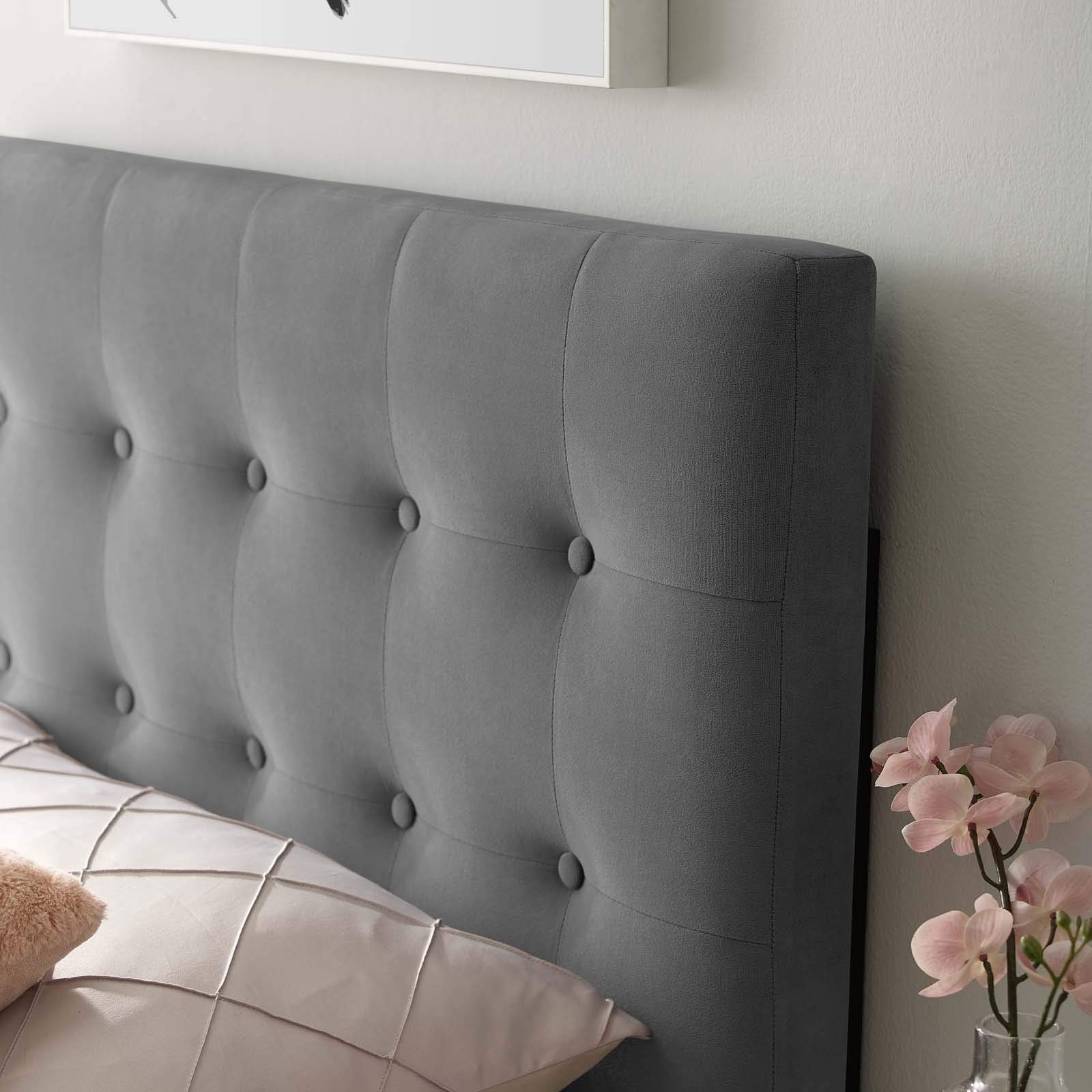 Modway Emily Twin Biscuit Tufted Performance Velvet Headboard, Gray