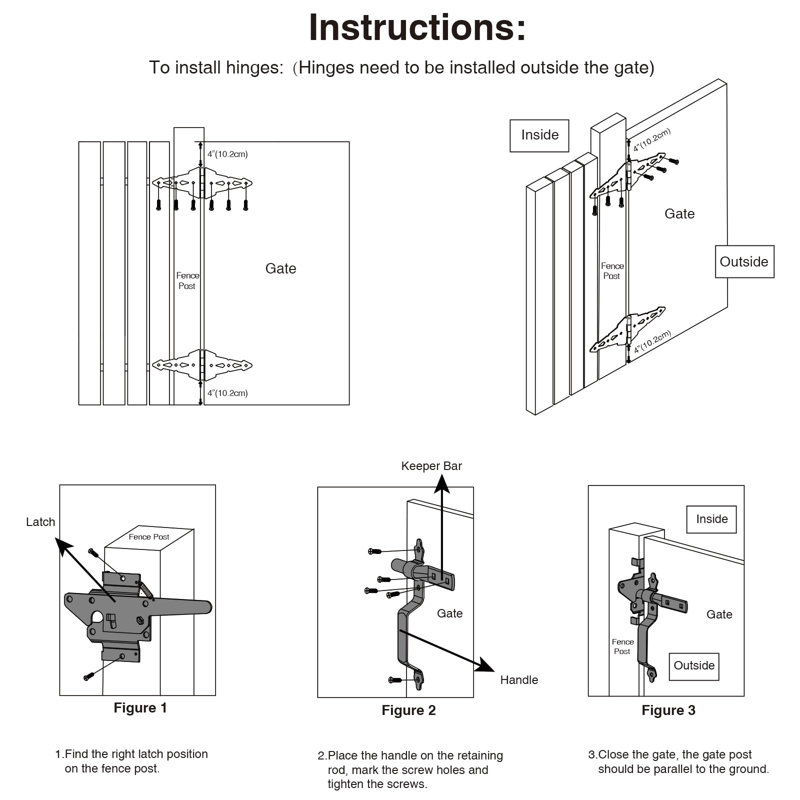 HOME MASTER HARDWARE Wood Gate Hardware Set - Heavy Duty 8" Decorative Strap Hinges and Spring Loaded Latch Gate Kit with Screws for Outdoor Fence Swing Gate Black Finish