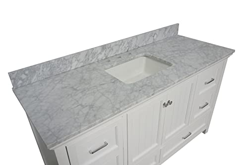Kitchen Bath Collection Paige 60-inch Single Bathroom Vanity (Carrara/White): Includes White Cabinet with Authentic Italian Carrara Marble Countertop and White Ceramic Sink