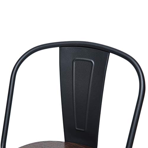 HAOBO Home 24" High Back Barstools Metal Stool with Wooden Seat [Set of 4] Counter Height Bar Stools, Matte Black