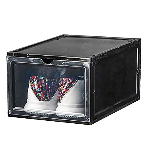 SEniutarm Clamshell Stackable Dustproof Shoes Box Organizer Storage Container Black