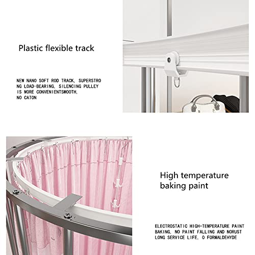 Clothing Store Fitting Room Silver Rod with Curtain, Portable Temporary Mobile Privacy Protection Dressing Room, Foldable Mall Simple Changing Room and Display Rack, 200x100cm (Pink)