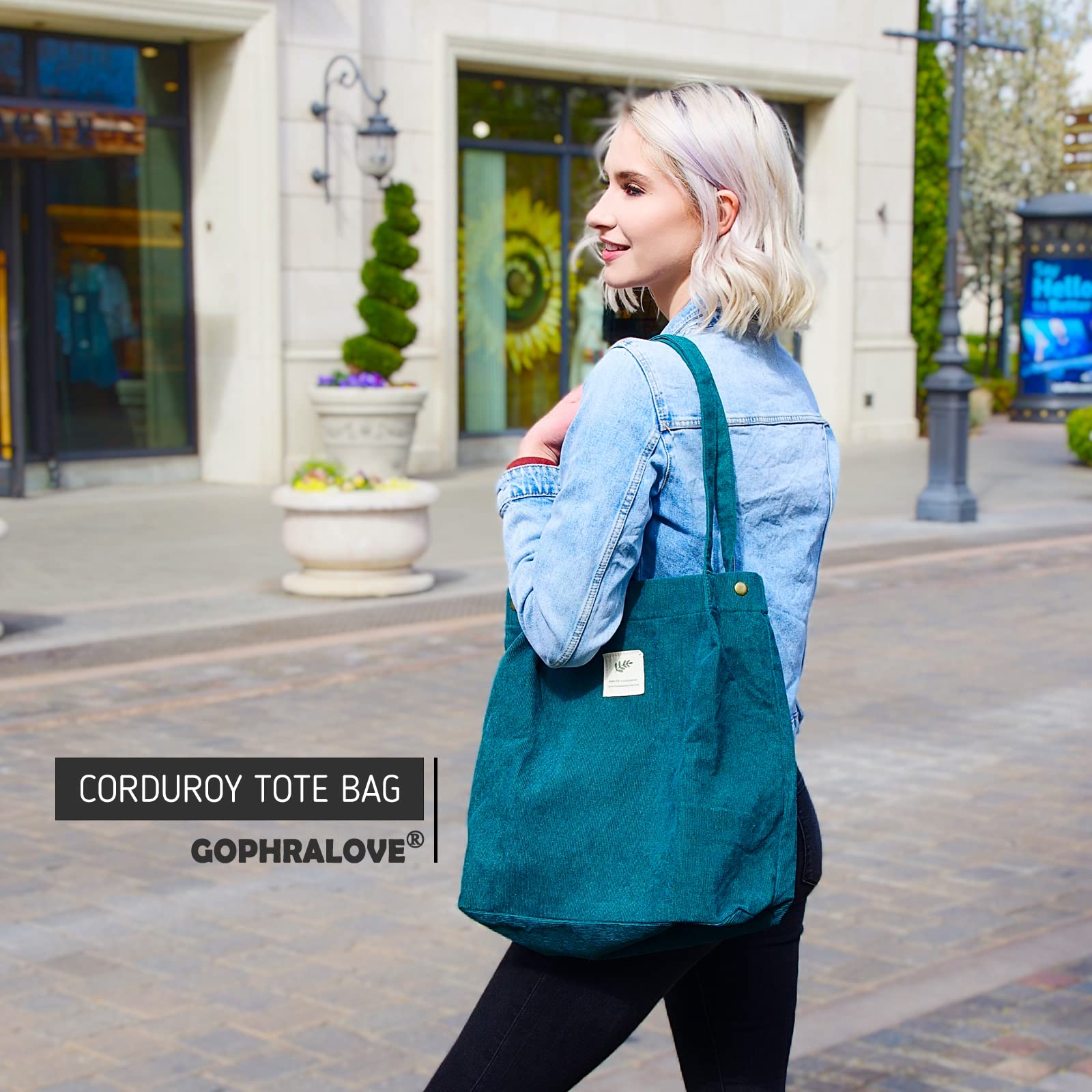Cloele Corduroy Tote Bag for Women Shoulder Bag with Inner Pocket For Work Beach Lunch Travel And Shopping Grocery (Green)