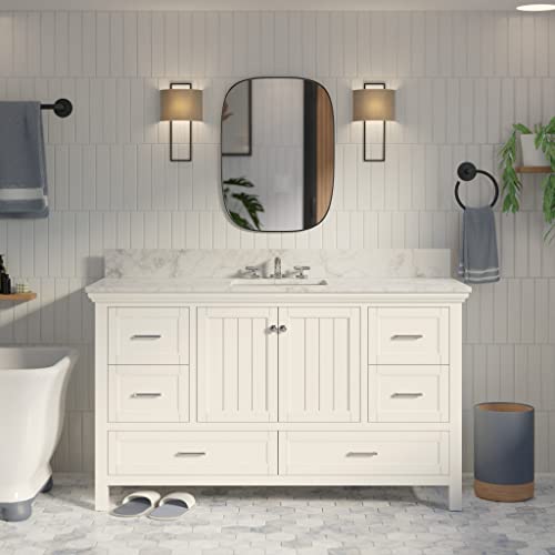 Kitchen Bath Collection Paige 60-inch Single Bathroom Vanity (Carrara/White): Includes White Cabinet with Authentic Italian Carrara Marble Countertop and White Ceramic Sink