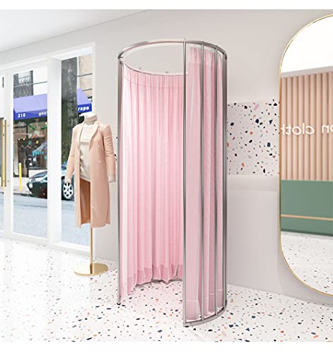 Clothing Store Fitting Room Silver Rod with Curtain, Portable Temporary Mobile Privacy Protection Dressing Room, Foldable Mall Simple Changing Room and Display Rack, 200x100cm (Pink)