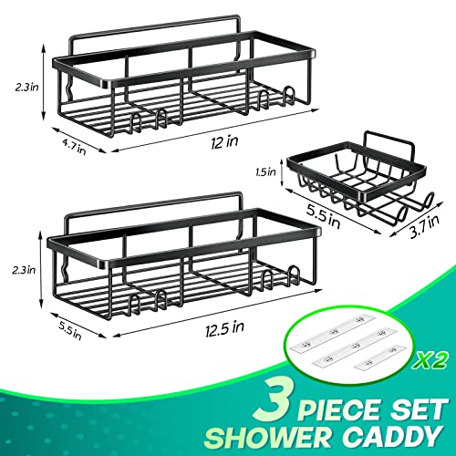 Shower Caddy Bathroom Organizer 3-Pack Adhesive Shower Shelves Rustproof Shower Shelf for Inside Shower Storage with Soap Holder and Adhesives