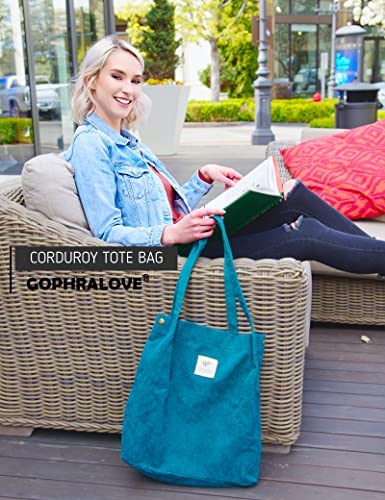 Cloele Corduroy Tote Bag for Women Shoulder Bag with Inner Pocket For Work Beach Lunch Travel And Shopping Grocery (Green)