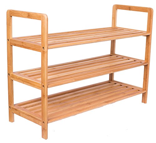BirdRock Home 3 Tier Free Standing Shoe Rack with Handles - Bamboo - Wood - Closets and Entryway - Organizer - Fits 9 Pairs of Shoes