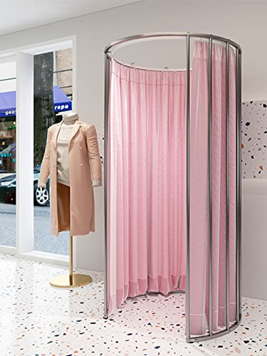 Clothing Store Fitting Room Silver Rod with Curtain, Portable Temporary Mobile Privacy Protection Dressing Room, Foldable Mall Simple Changing Room and Display Rack, 200x100cm (Pink)