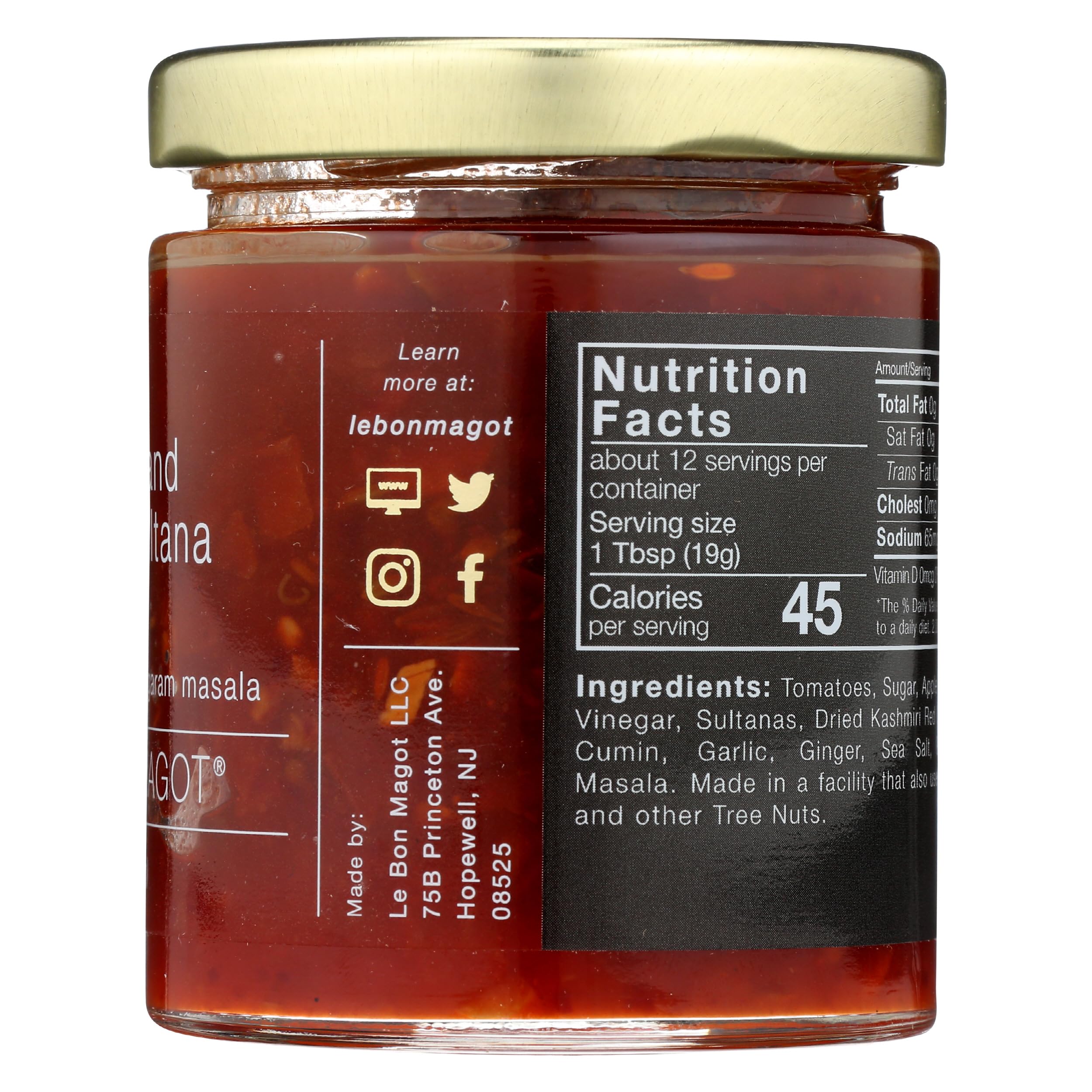 Le Bon Magot®, Tomato and White Sultana Chutney with Ginger & Garam Masala, 7 ounce - A Unique Spiced Raisin Jam