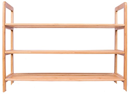BirdRock Home 3 Tier Free Standing Shoe Rack with Handles - Bamboo - Wood - Closets and Entryway - Organizer - Fits 9 Pairs of Shoes