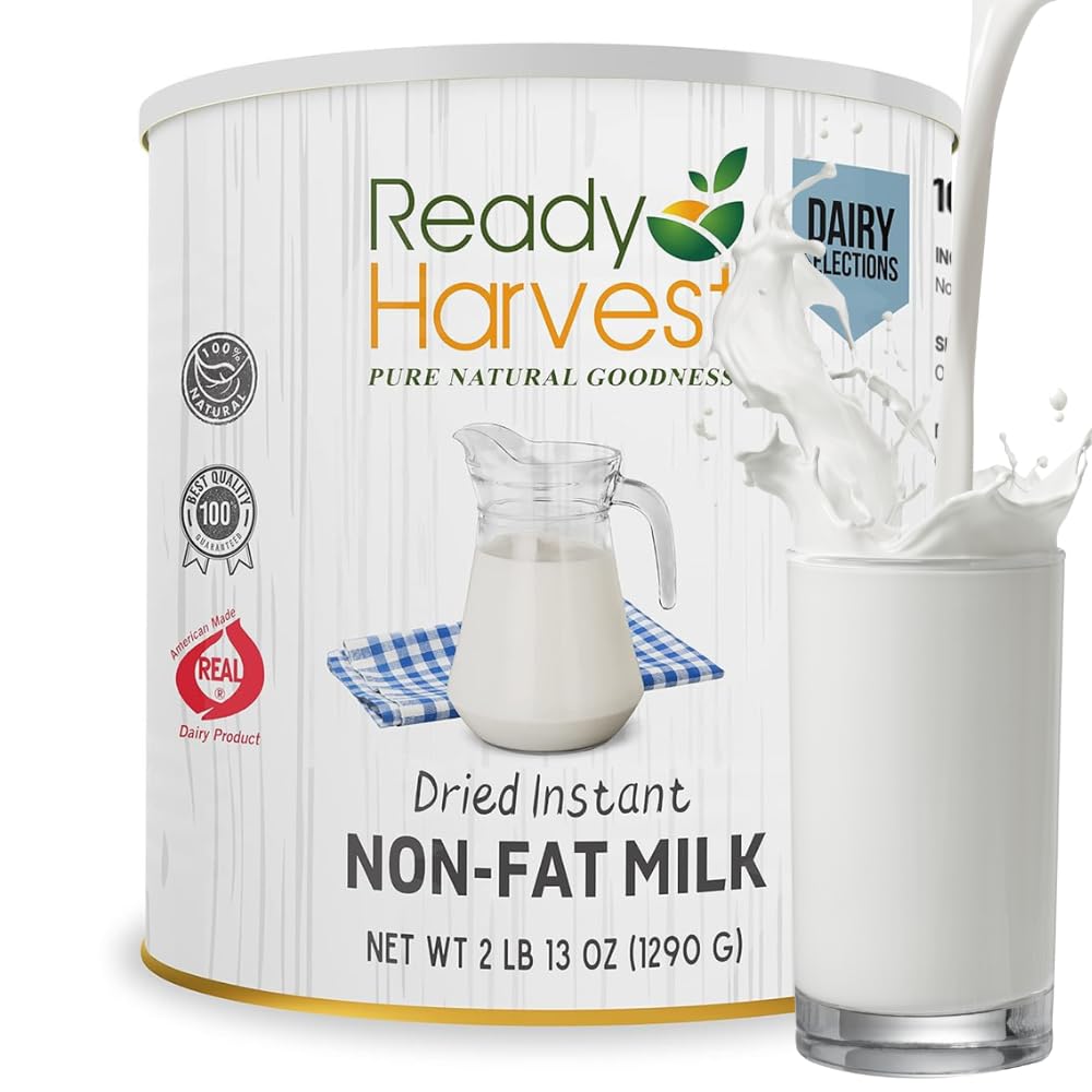 Ready Harvest Dried Instant Non-Fat Milk Powder | Dry Powdered Milk | Bug Out Bag Food | Survival Food Emergency Food Supply #10 Can 25-Year Shelf Life 2 lbs