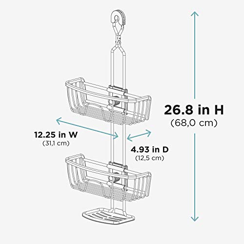 Zenna Home NeverRust Aluminum Adjustable Hanging Shower Caddy, Satin Chrome