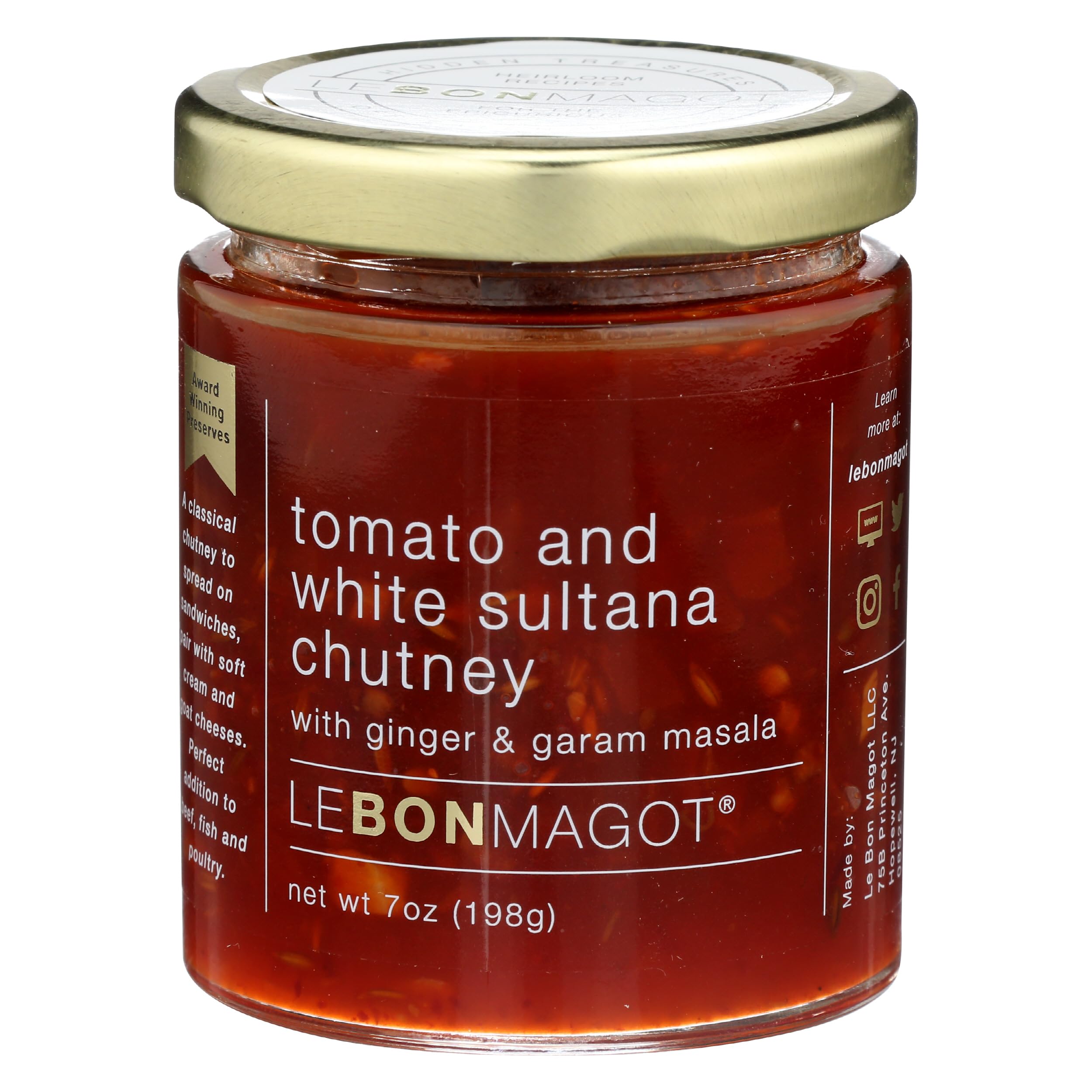 Le Bon Magot®, Tomato and White Sultana Chutney with Ginger & Garam Masala, 7 ounce - A Unique Spiced Raisin Jam