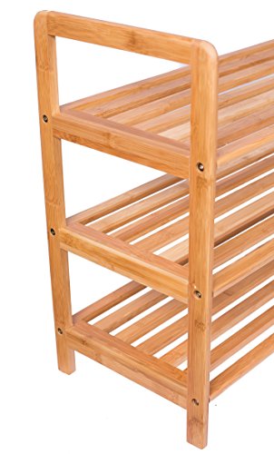BirdRock Home 3 Tier Free Standing Shoe Rack with Handles - Bamboo - Wood - Closets and Entryway - Organizer - Fits 9 Pairs of Shoes