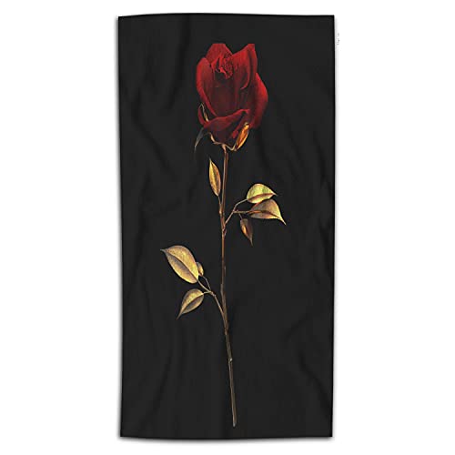 Wondertify 3D Red Rose Hand Towel Gold Floral Plant Hand Towels for Bathroom, Hand & Face Washcloths 15X30 Inches Black