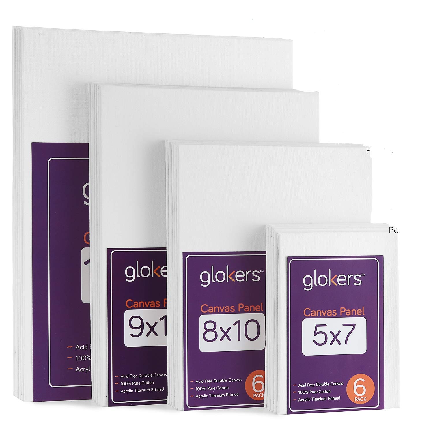Glokers Paint Canvas Panels Set - 24 Primed Art Canvases for Painting - 11x14, 9x12, 8x10, 5x7 - White Cotton Blank Canvas Board Great for Wet or Dry Media, Acrylic, Oil, Gouache & Tempera