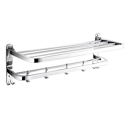 WKZZTCGD Brushed Nickel Towel Racks for Bathroom,304 Stainless Steel with Towel Hooks,Wall Mounted Shelf Double Towel Bar Holder