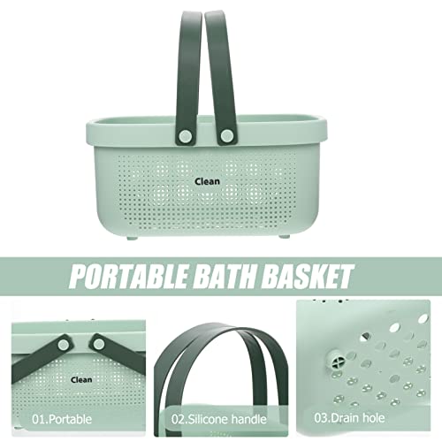 Zerodeko Shower Caddy Basket Plastic Toiletry Bag Bin Cleaning Caddy Organizer Storage Tote with Handles for Bathroom College Dorm Room Green
