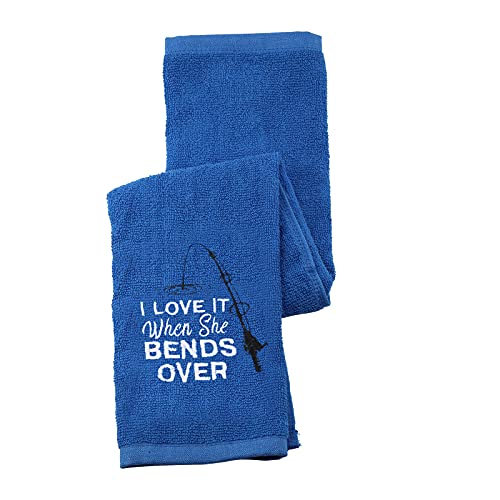 Fishing Towel Fisherman Gift I Love It When She Bends Over Embroidered Towel with Clip (When She Bends Over Towel)