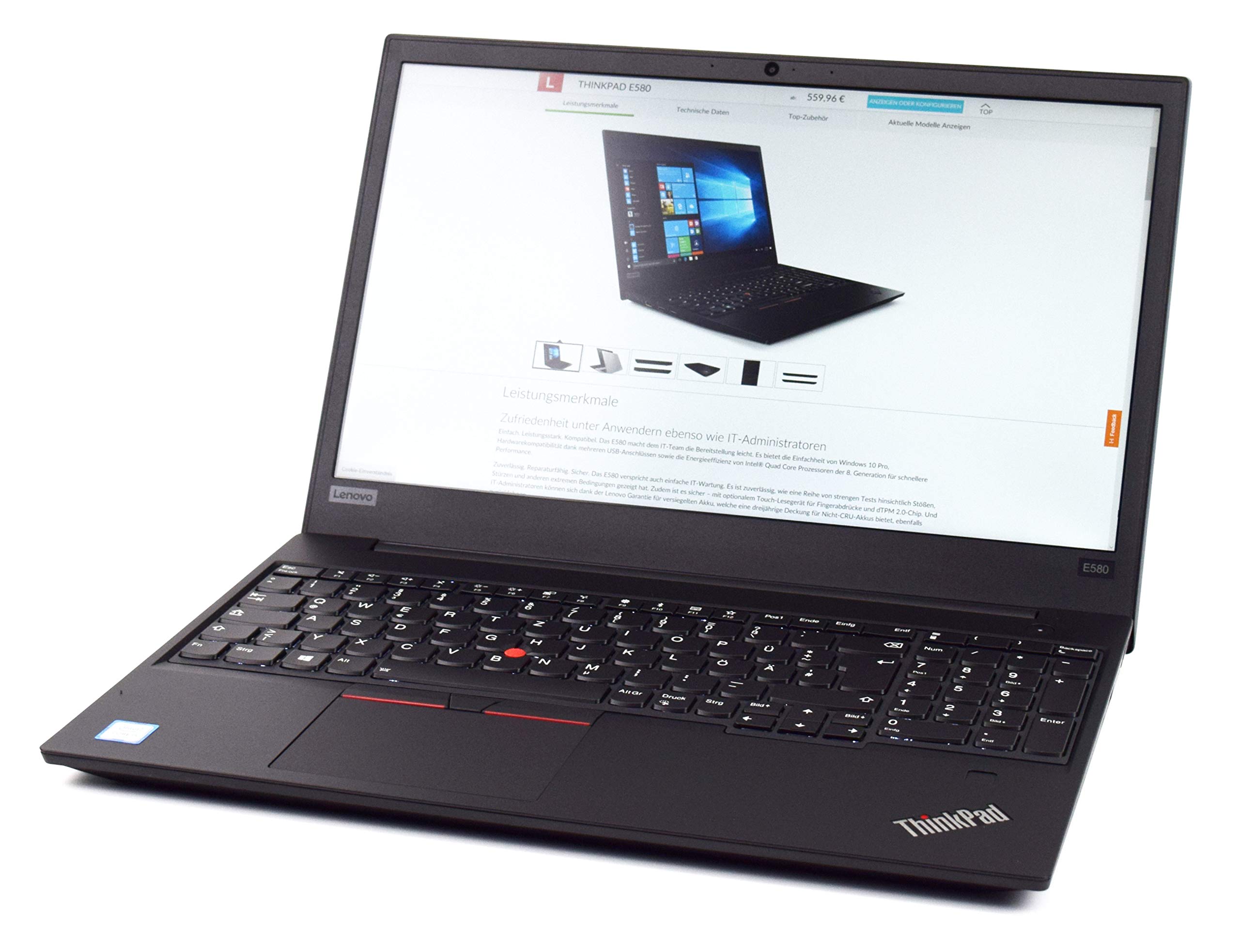 Lenovo ThinkPad E580 15.6 inch High Performance Business laptop, 256GB SSD, Intel Core i5 7th Gen, 8GB DDR4, WiFi, Gigabit LAN, HDMI, USB C, fingerprint reader, Windows 10 Pro, Thin & Light (Renewed)