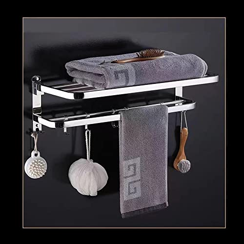 WKZZTCGD Brushed Nickel Towel Racks for Bathroom,304 Stainless Steel with Towel Hooks,Wall Mounted Shelf Double Towel Bar Holder