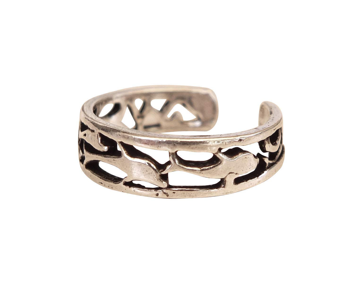Handmade Silver Swimming Dolphins Adjustable Toe Ring, 925 Sterling Silver, Marine Ocean Animal Dainty Open Toe, Pinky or Knuckle Rings for Women, By MiYa Jewelry Creations