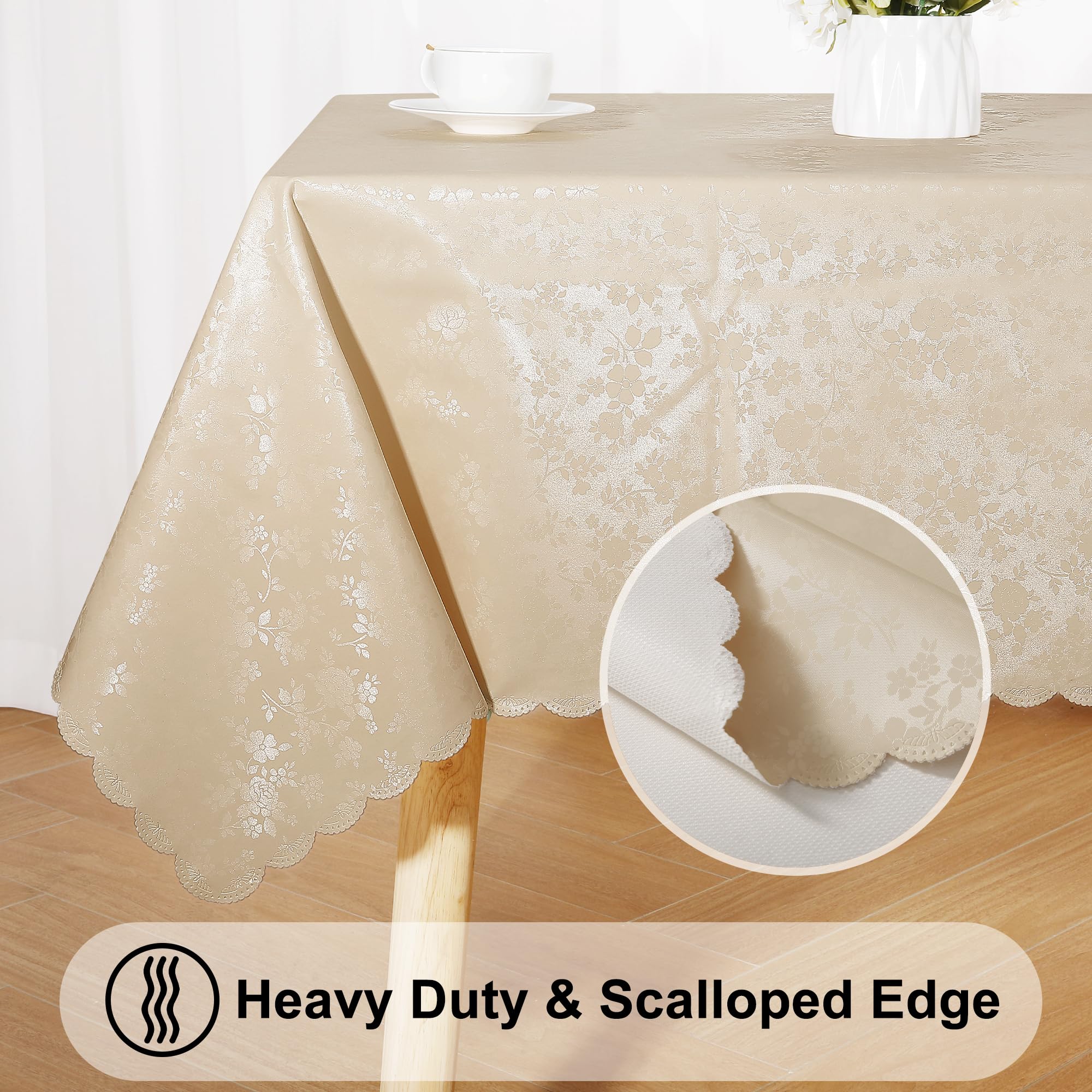 Smiry Rectangle Table Cloth, Waterproof Heavy Duty Vinyl Tablecloths, Wipeable Washable Table Cover for Kitchen and Dining Room (Beige, 60" X 120")
