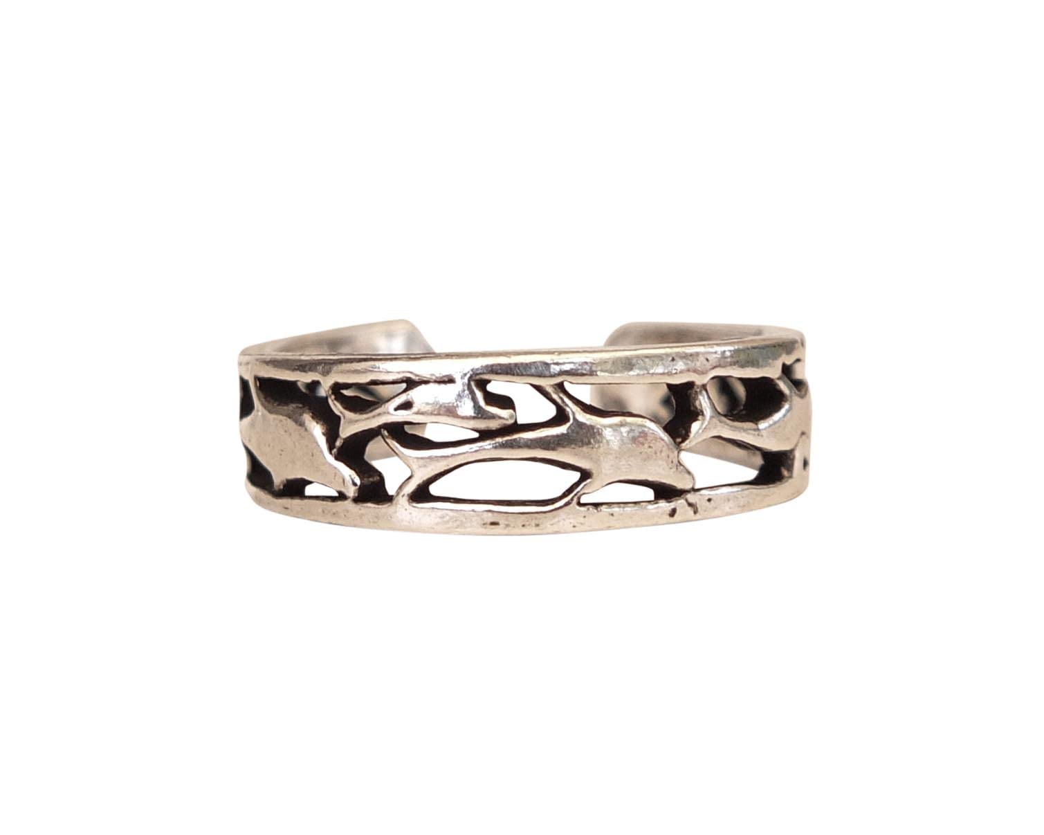 Handmade Silver Swimming Dolphins Adjustable Toe Ring, 925 Sterling Silver, Marine Ocean Animal Dainty Open Toe, Pinky or Knuckle Rings for Women, By MiYa Jewelry Creations