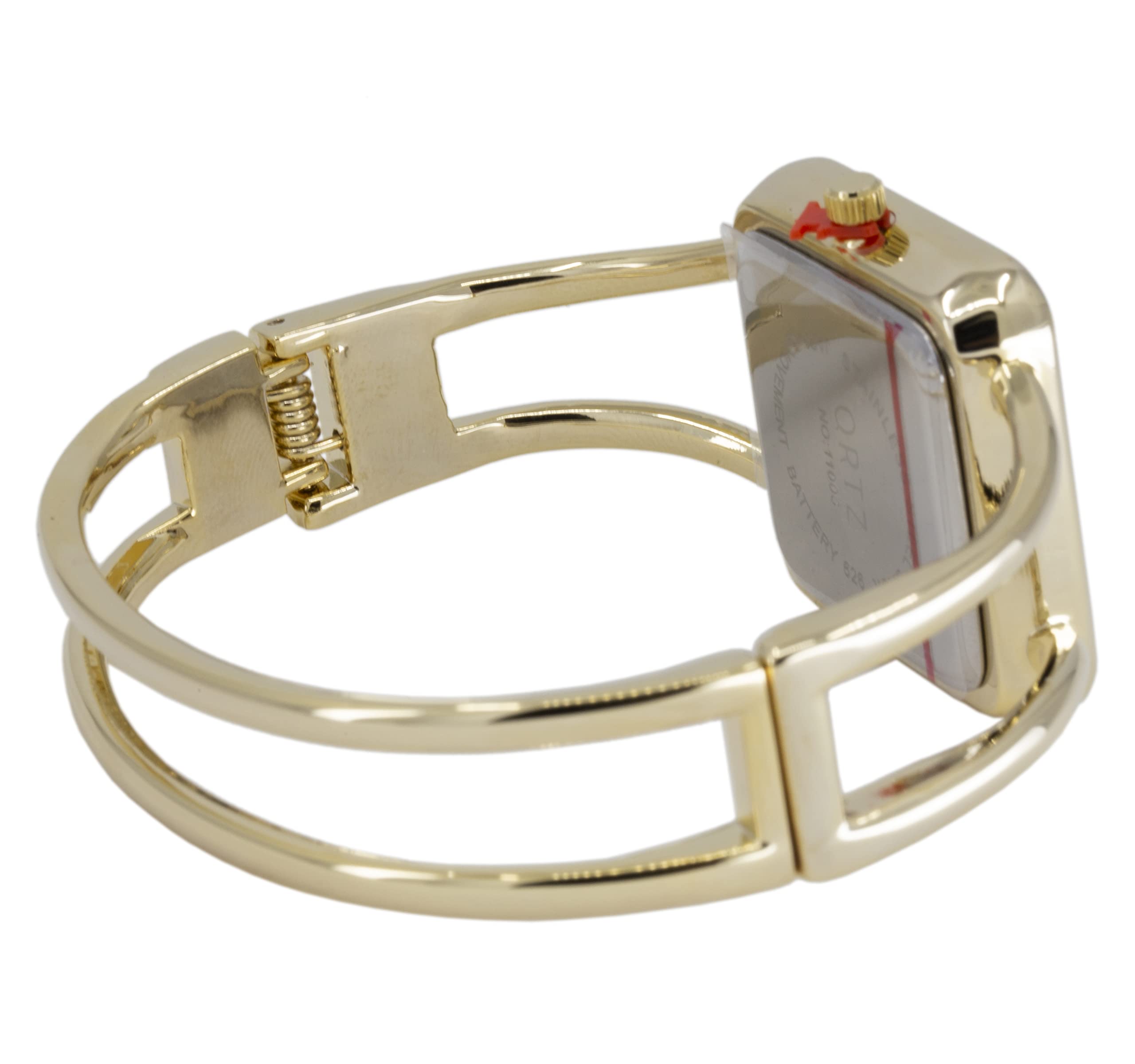 Blekon Collections Womens 30mm Square Elegant Metal Cuff Bangle Fashion Watch (Gold)