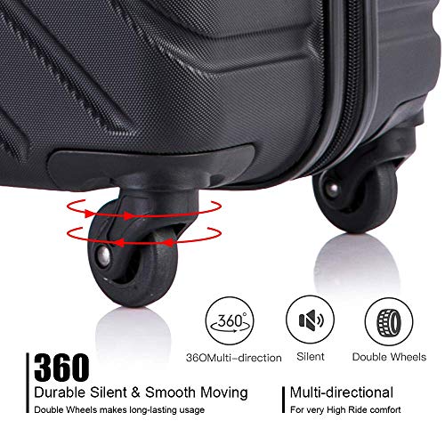 Apelila 4 Piece Hardshell Luggage Sets, Black Travel Suitcase, Check in & Carry On Luggages with Spinner Wheels Free Cover& Hangers Inside 18" 20" 24" 28"