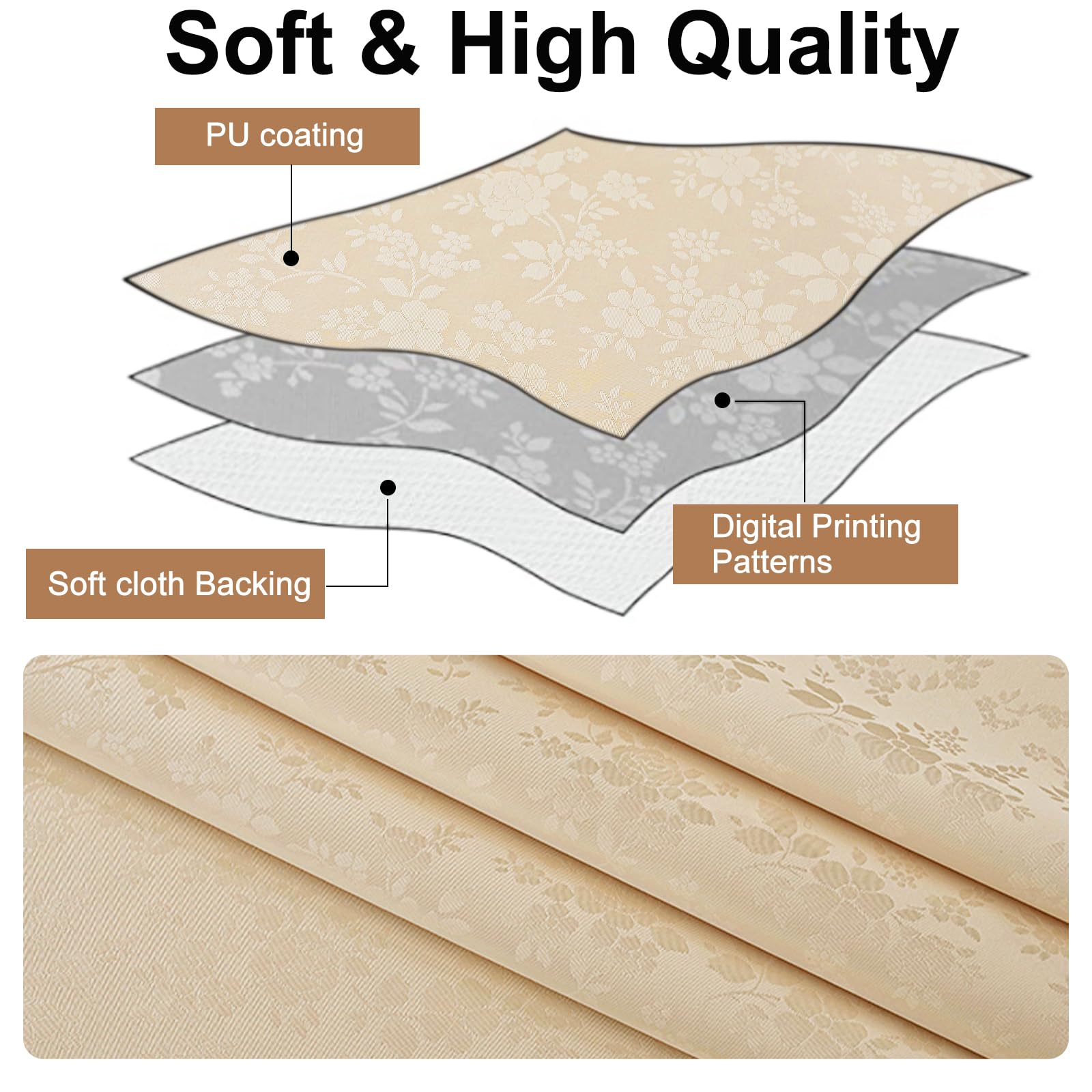 Smiry Rectangle Table Cloth, Waterproof Heavy Duty Vinyl Tablecloths, Wipeable Washable Table Cover for Kitchen and Dining Room (Beige, 60" X 120")
