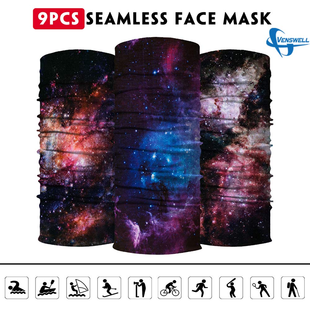Venswell Neck Gaiter Face Mask Men Women,Seamless Bandana Rave Face Cover Scarf Mask,Balaclava,Headband, Head Wrap,Headwear