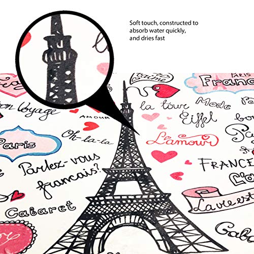 Amagical Paris Tower Decor Collection France Paris Oh La La Eiffel Tower Pattern 3 Piece Bathroom Mat Set Shower Curtain Set Bath Mat Contour Mat and Shower Curtain with 12 Hook