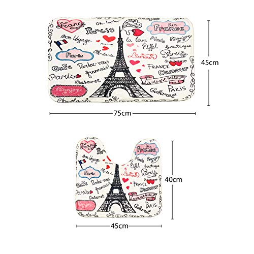 Amagical Paris Tower Decor Collection France Paris Oh La La Eiffel Tower Pattern 3 Piece Bathroom Mat Set Shower Curtain Set Bath Mat Contour Mat and Shower Curtain with 12 Hook