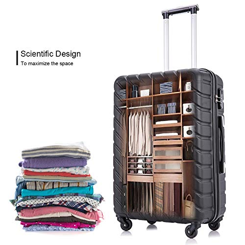 Apelila 4 Piece Hardshell Luggage Sets, Black Travel Suitcase, Check in & Carry On Luggages with Spinner Wheels Free Cover& Hangers Inside 18" 20" 24" 28"