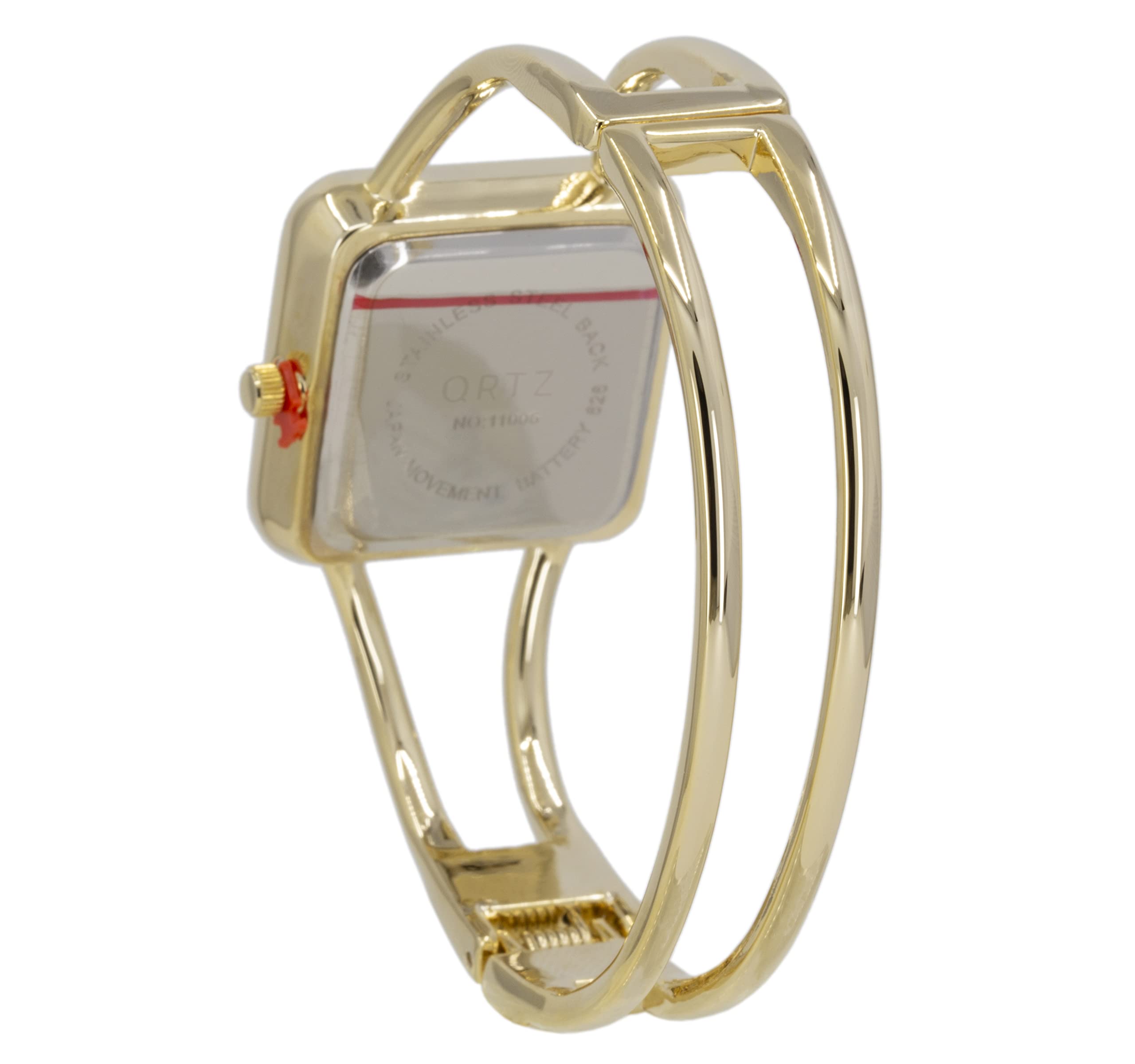 Blekon Collections Womens 30mm Square Elegant Metal Cuff Bangle Fashion Watch (Gold)