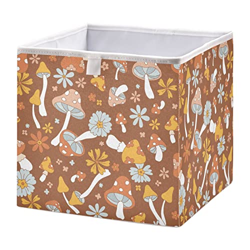 Kigai Mushroom Flowers Cube Storage Bin, 11x11x11 in Collapsible Fabric Storage Cubes Organizer Portable Storage Baskets for Shelves, Closets, Laundry, Nursery, Home Decor