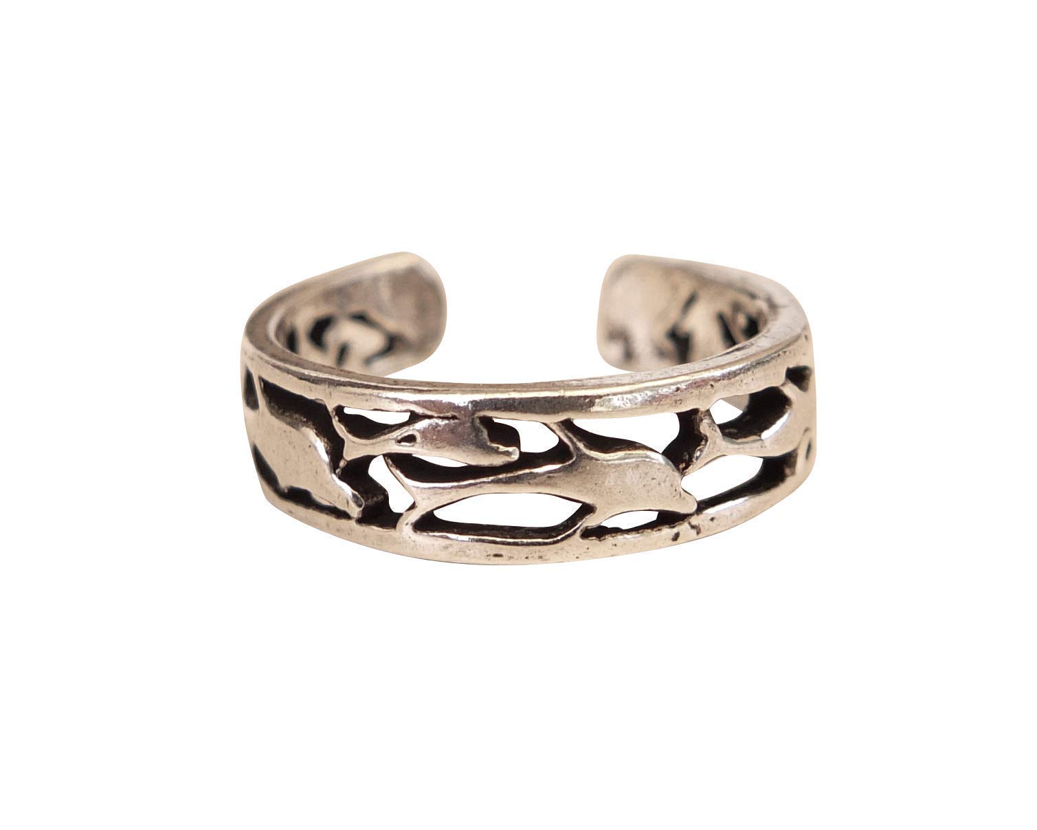 Handmade Silver Swimming Dolphins Adjustable Toe Ring, 925 Sterling Silver, Marine Ocean Animal Dainty Open Toe, Pinky or Knuckle Rings for Women, By MiYa Jewelry Creations
