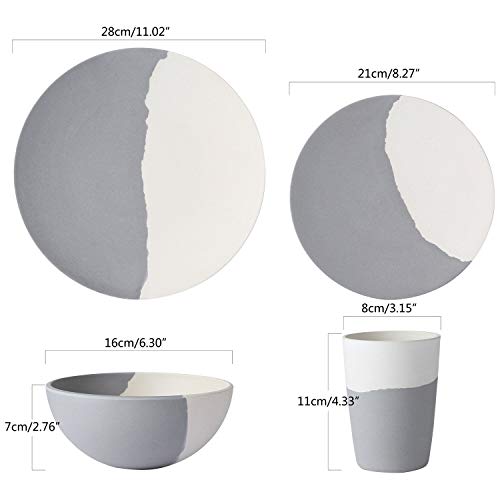 LEKOCH 8 pcs Grey White Bamboo Dinnerware Set,Eco-friendly Reusable Bamboo Outdoor Dinnerwareses for 2 Person Bamboo Fiber Plate Dish Set