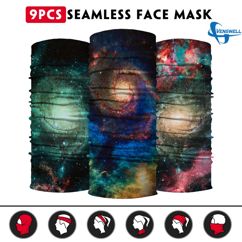 Venswell Neck Gaiter Face Mask Men Women,Seamless Bandana Rave Face Cover Scarf Mask,Balaclava,Headband, Head Wrap,Headwear