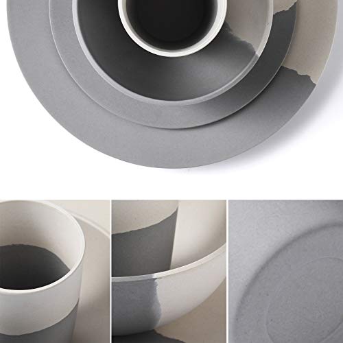 LEKOCH 8 pcs Grey White Bamboo Dinnerware Set,Eco-friendly Reusable Bamboo Outdoor Dinnerwareses for 2 Person Bamboo Fiber Plate Dish Set