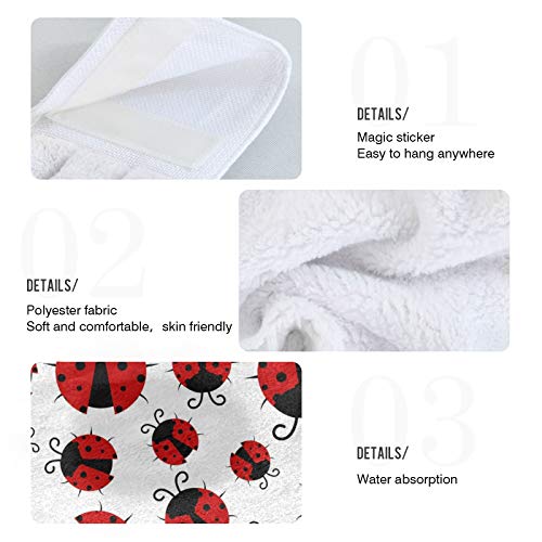 Red Ladybugs Texture 2 Pcs Hanging Kitchen Hand Towels, Hanging Tie Towels with Hook & Loop Washcloth Dishcloths Sets Decorative Absorbent Tea Bar Bath Hand Towel