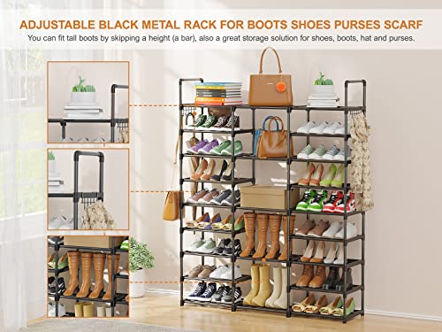 9 Tier Shoe Rack for Closet | Metal Shoe Shelf | Black Vertical Versatile Garage Entryway Tall Storage Organizer for 40-60 Pairs of Shoes and Boots | Large Capacity Sturdy Save Space Easy to Assemble