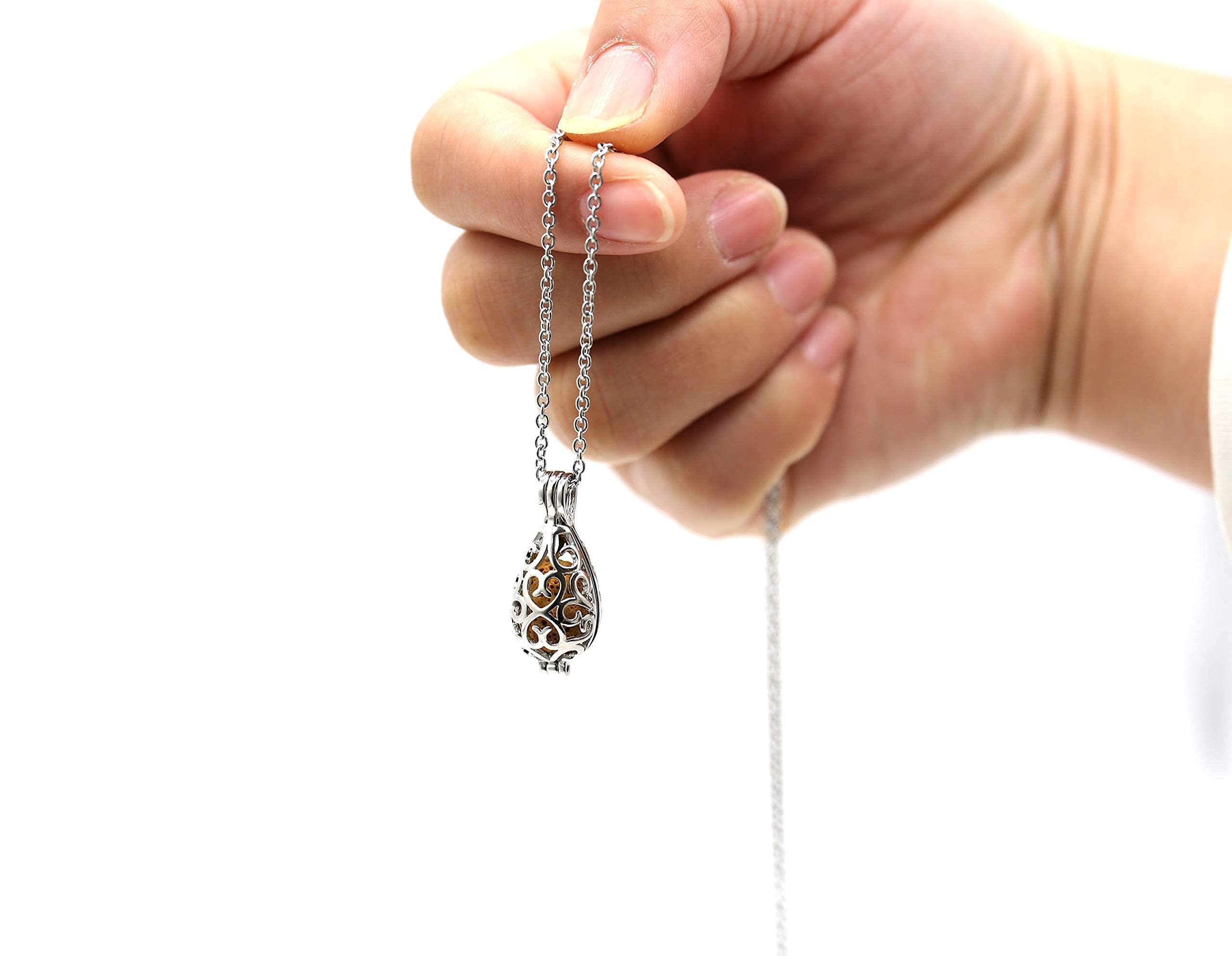 Fanmlilfe HEDQFM 2 PCS Essential Oil Diffuser Necklace with a Gift Box,Hollow Ball and Teardrop Aromatherapy Pendant Locket Necklace with Adjustable Chain and Colored Lava Stone for Women