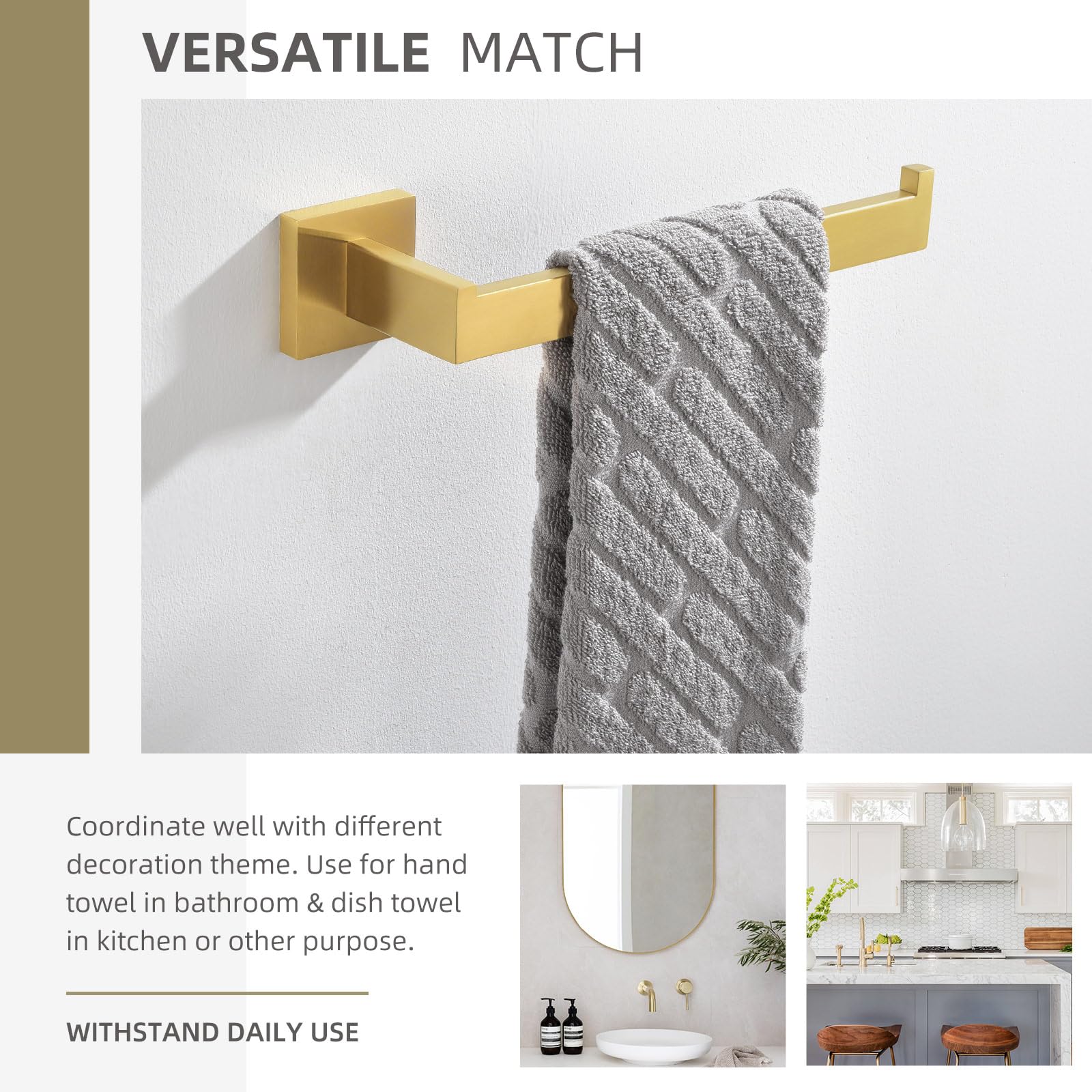 Angle Simple Hand Towel Holder, SUS 304 Stainless Steel Bathroom Towel Hanger Rack for Wall, Brushed Gold, 10.24 Inches