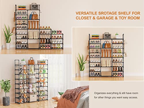 9 Tier Shoe Rack for Closet | Metal Shoe Shelf | Black Vertical Versatile Garage Entryway Tall Storage Organizer for 40-60 Pairs of Shoes and Boots | Large Capacity Sturdy Save Space Easy to Assemble