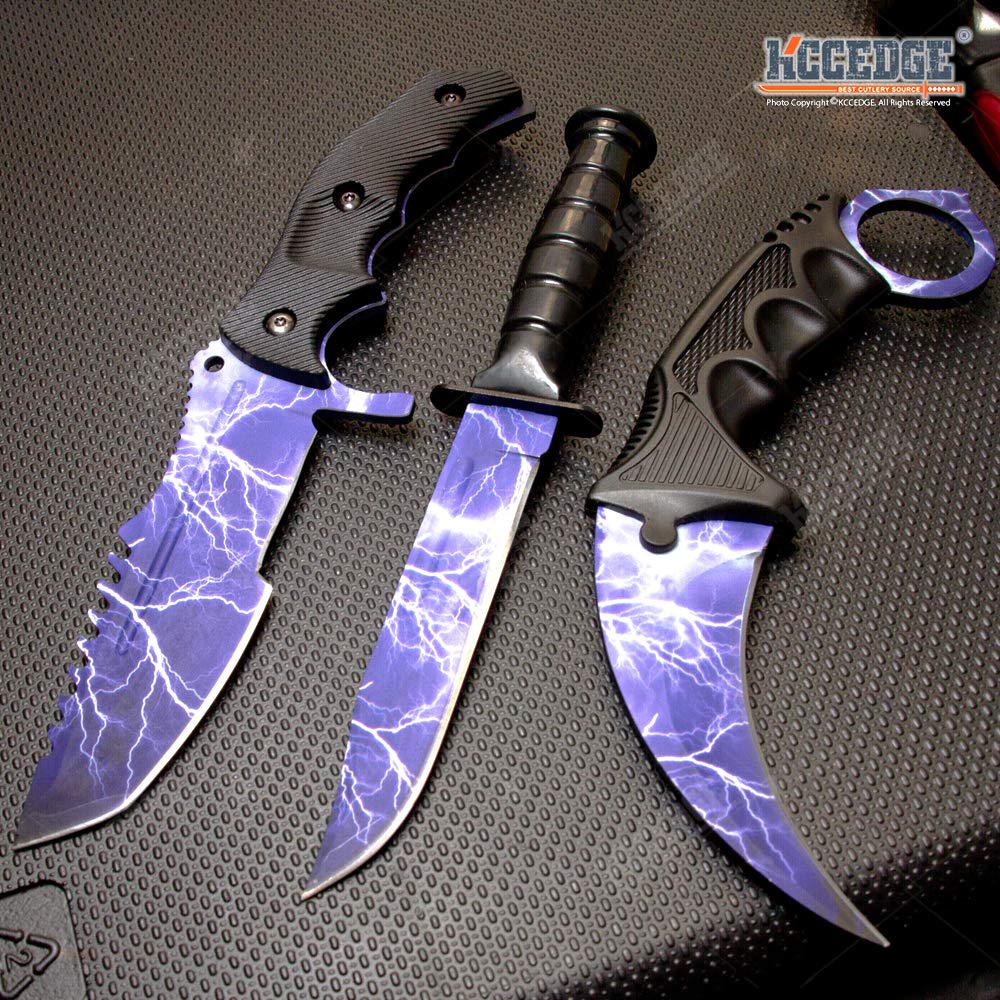 Tactical Knife Survival Knife Hunting Knife Fixed Blade Knife Combo Razor Sharp Edge Camping Accessories Camping Gear Survival Kit Survival Gear Tactical Gear 52319 (Lightning)