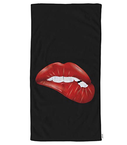 oFloral Hand Towels Cotton Washcloths Sexy Red Lip On Black Background Soft Comfortable,Super-Absorbent Soft Towels for Bathroom Beach Kitchen Spa Gym Yoga Face Towel 15X30 Inch