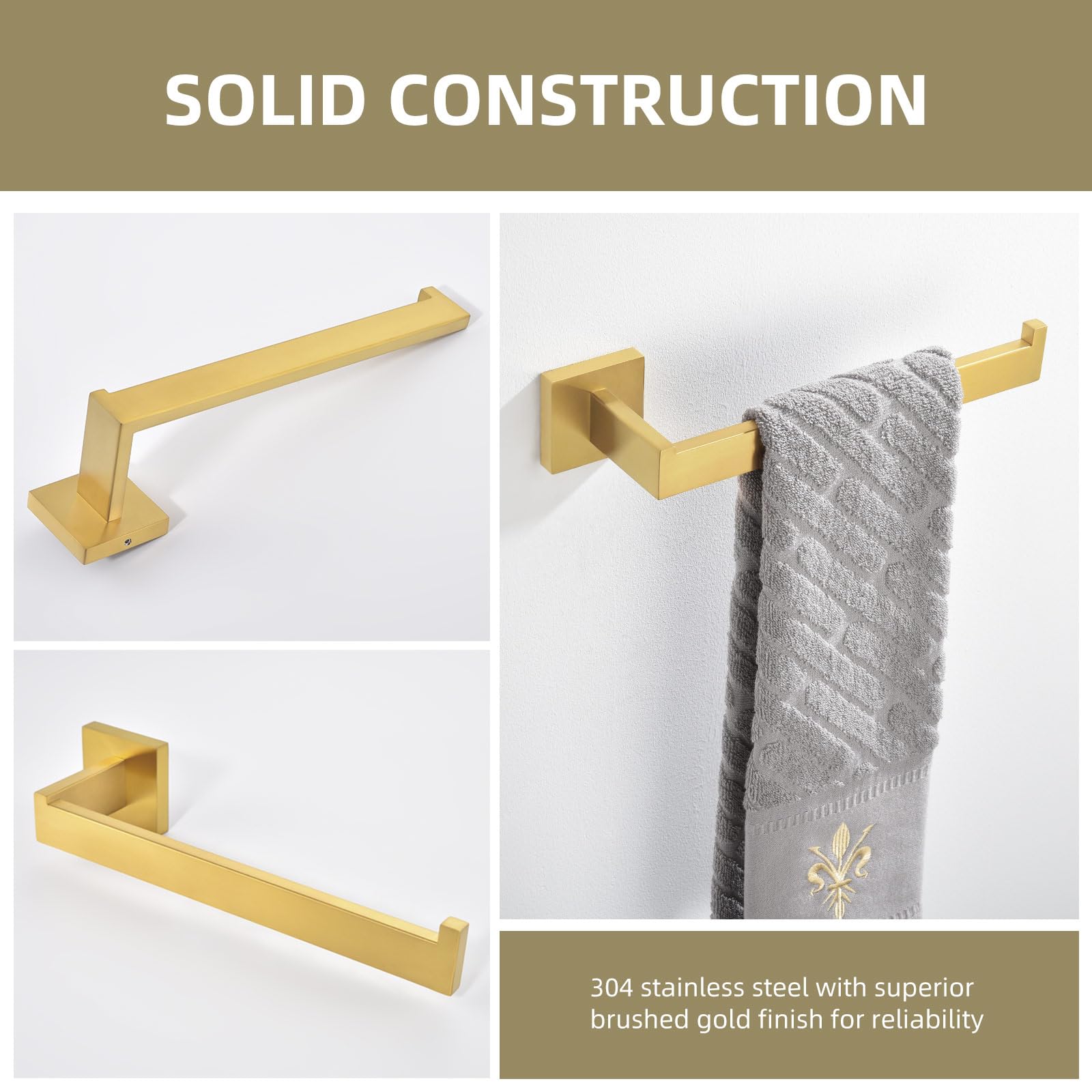 Angle Simple Hand Towel Holder, SUS 304 Stainless Steel Bathroom Towel Hanger Rack for Wall, Brushed Gold, 10.24 Inches